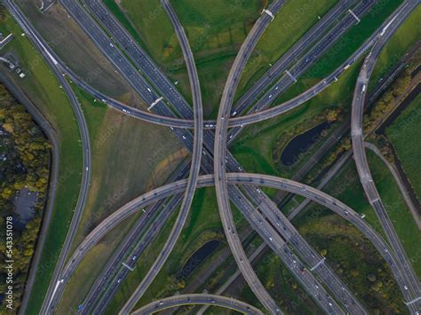 Intersection Highway Junction Crossroad Overview Top Down Aerial Infrastructure Road And Motor