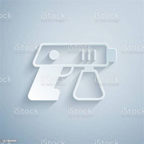 회색 배경에 격리 된 종이 컷 페인트 스프레이 건 아이콘 종이 아트 스타일 벡터 3차원 형태에 대한 스톡 벡터 아트 및 기타 이미지 3차원 형태 교통 위반 티켓