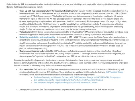 Key Benefits Dell Validated Design For Sap Hana Tdi With Dell S5000 Series Servers Dell