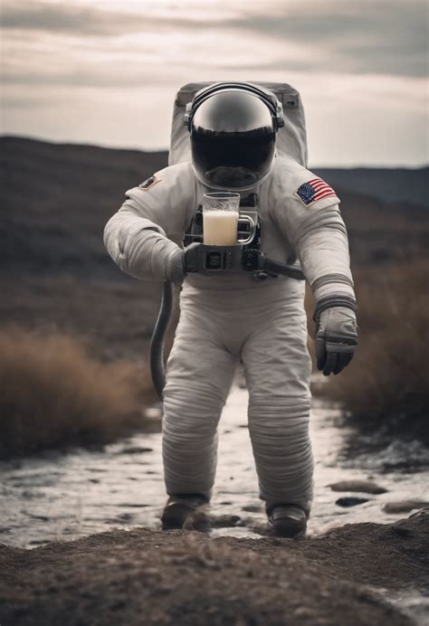 물줄기에서 맥주를 마시는 우주비행사 Seaart Ai