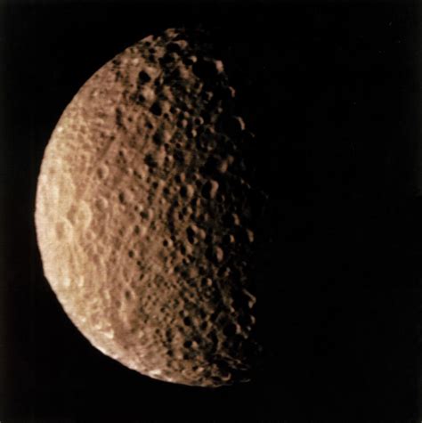 Voyager 1 Photograph Of Saturns Moon Mimas By Nasa Science Photo Library