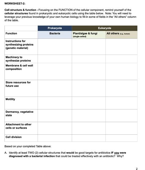 Solved WORKSHEET 2 Cell Structure Function Focusing On Worksheets Library
