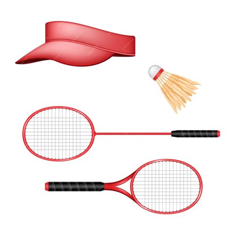 Premium Vector Tennis And Badminton Equipment Set Racket Shuttlecock Visor Cap Realistic Set