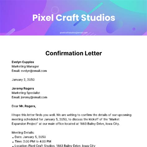 Confirmation Letter Template Edit Online And Download Example