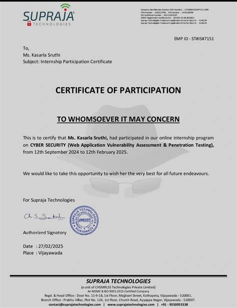 Cybersecurity Internship Websecurity Penetrationtesting Learning… Kasarla Sruthi