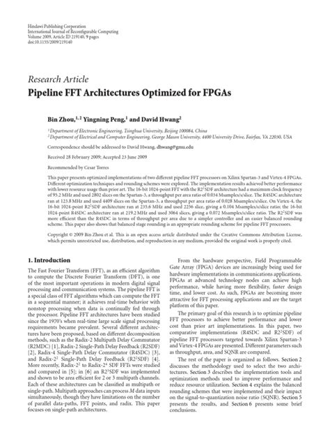 research article pipeline fft architectures optimized for fpgas pdf fast fourier transform