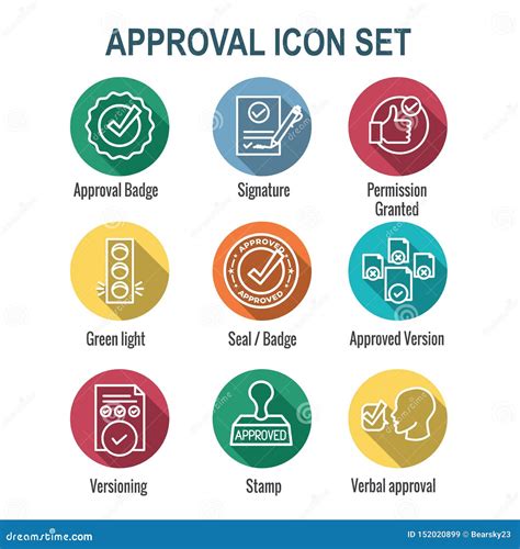 Approval And Signature Icon Set Stamp And Version Icons Stock Vector