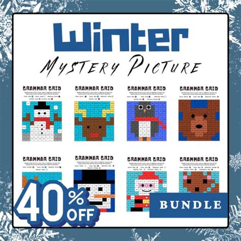 Winter Grammar Grid Mystery Pictures Parts Of Speech Color By Code Bundle