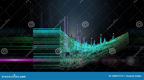 Abstract Background With Bending 3d Grid And Color Lines Big Data Technology Concept Stock