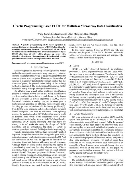 Pdf Genetic Programming Based Ecoc For Multiclass Microarray Data