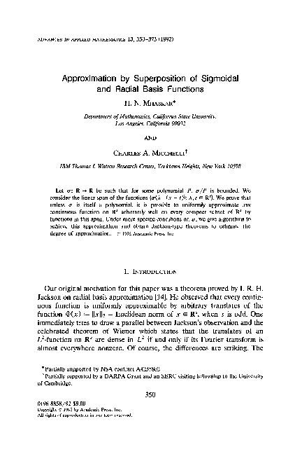 Pdf Approximation By Superposition Of Sigmoidal And Radial Basis
