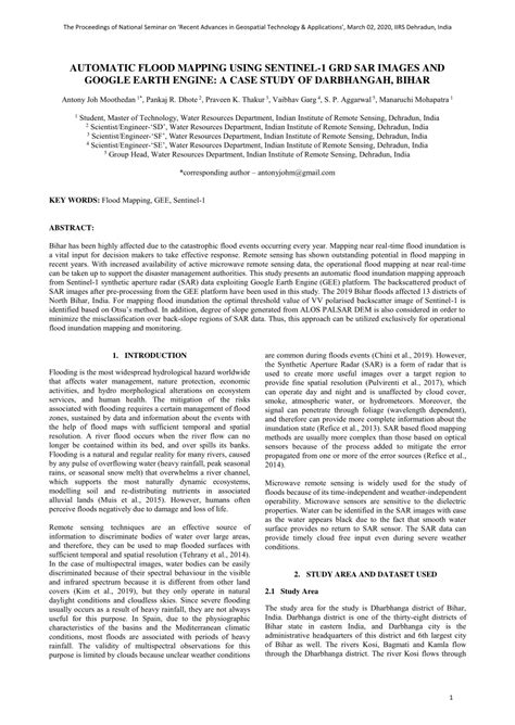 PDF AUTOMATIC FLOOD MAPPING USING SENTINEL 1 GRD SAR IMAGES AND GOOGLE EARTH ENGINE A CASE