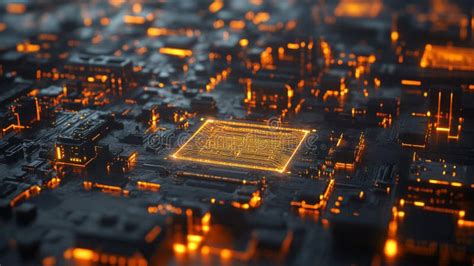 Glowing Circuit Board With A Central Processing Unit Stock Illustration Illustration Of