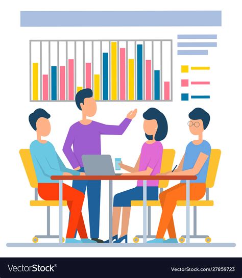 Man And Woman Workers Graph Report Pc Royalty Free Vector