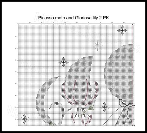 Picasso Moth And Gloriosa Lily Cross Stitch Pattern Moth Cross Stitch