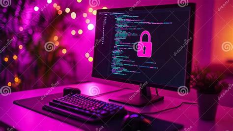 Cybersecurity Concept Digital Padlock Programming Code On Computer