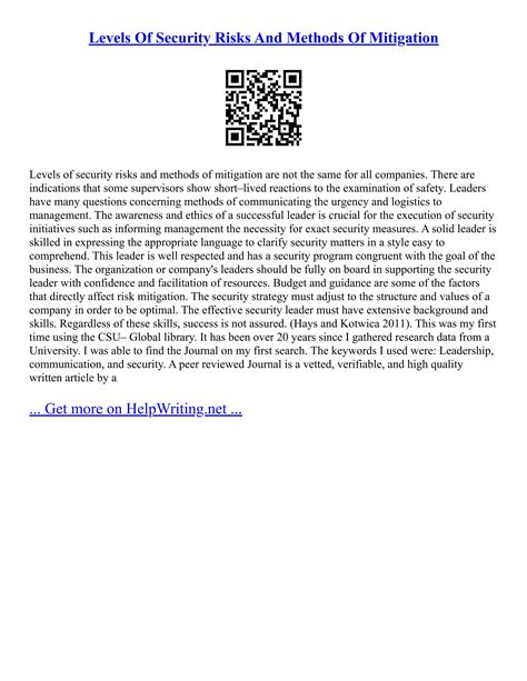 Levels Of Security Risks And Methods Of Mitigation Pdf