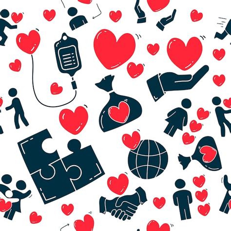 Premium Vector Seamless Pattern With Charity Love Elements Charity