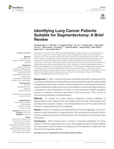 Pdf Identifying Lung Cancer Patients Suitable For Segmentectomy A Brief Review