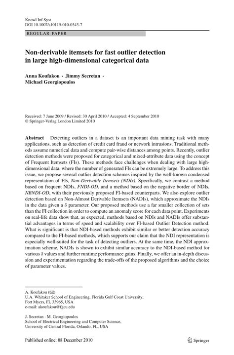Pdf Non Derivable Itemsets For Fast Outlier Detection In Large High Dimensional Categorical Data