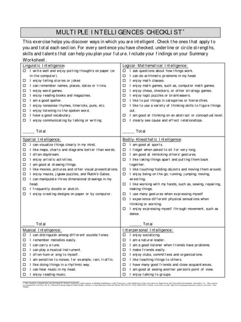 Multiple Intelligence Checklist Pdf Download Free Pdf Intelligence