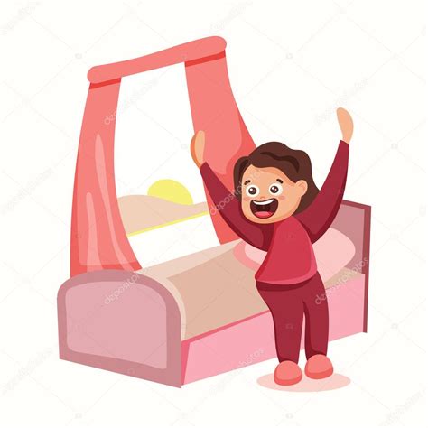 La Chica Se Levanta De La Cama Por La Mañana Y Hace Ejercicios Ilustración Vectorial En Estilo