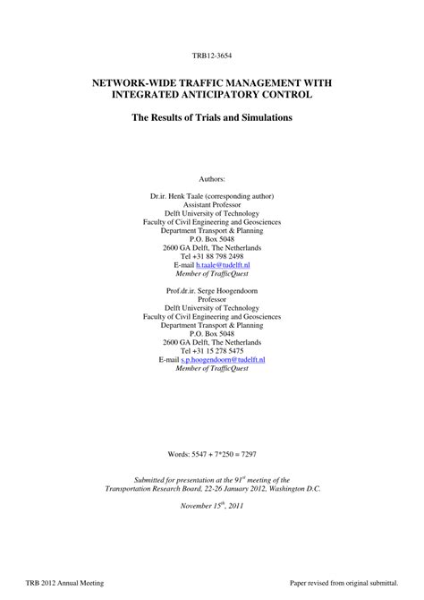 Pdf Network Wide Traffic Management With Integrated Anticipatory Control