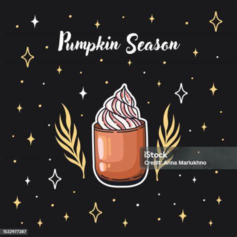 호박 라떼를 곁들인 가을 엽서 호박 시즌 할로윈을 위한 귀여운 인사말 카드입니다 벡터 가을에 대한 스톡 벡터 아트 및 기타 이미지 Istock
