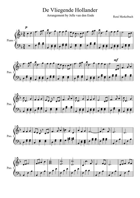De Vliegende Hollander Efteling Haven Sheet Music For Piano Solo