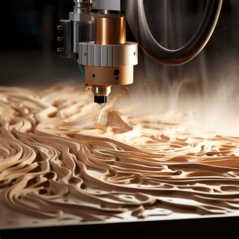 Precision Cnc Router Carving Detailed Design On Wood With Intricate Lines And Textures Stock