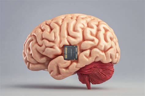 Human Brain Model With Electronic Chip Representation Highlighting Technology And Biology