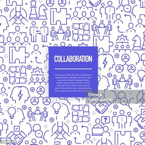 在時尚線性風格中使用協作的設計範本和元素的向量集與協作相關的線性圖示的無縫模式 向量向量向量圖形及更多人圖片 人 人手 人群 Istock