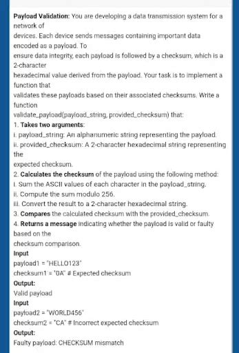 Payload Validation You Are Developing A Data Transmission System For A N
