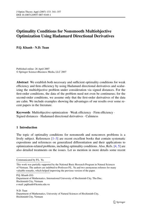 Pdf Optimality Conditions For Nonsmooth Multiobjective Optimization