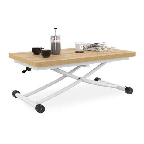 Table Basse Relevable Extensible En Table à Manger Bois Façon Hêtre Et