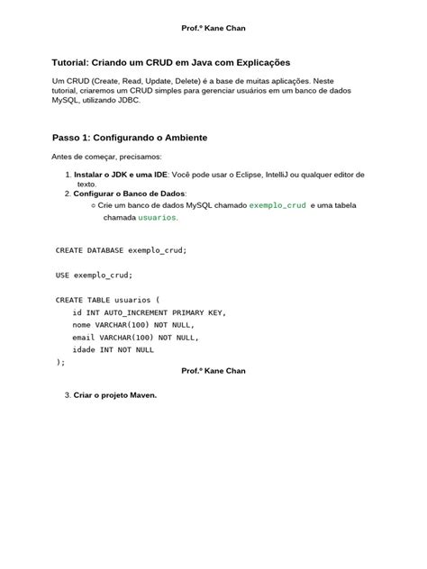 Tutorial Criando Um Crud Em Java Com Explicações 2 Pdf Sql
