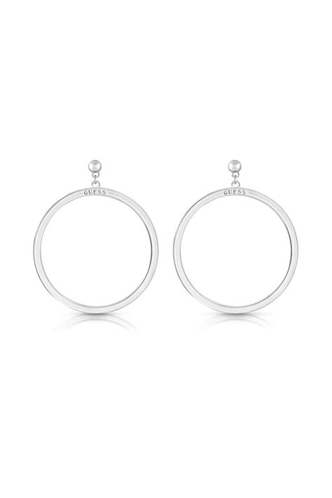 Guess White Enamel Guess Logo Hoop Earrings Ube78111