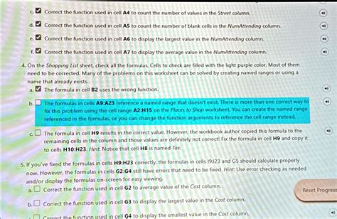 C Correct The Function Used In Cell A4 To Count The Number Of Values