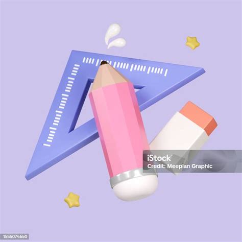 Ruler And Pencil Education Schools 요소 아이콘은 파스텔 배경에 분리되어 있습니다 아이콘 기호 클리핑 경로입니다 교육 3d 렌더링 일러스트레이션