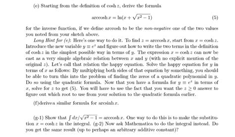 Solved E Starting From The Definition Of Cosh Z Derive