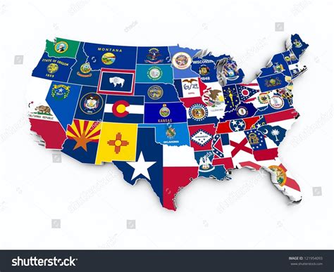 Usa State Flags On 3d Map Stock Illustration 121954093 Shutterstock