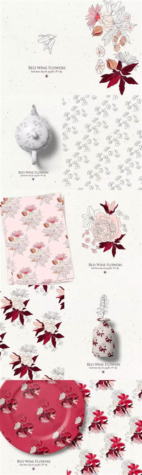 酒红色水彩花卉素材cnn