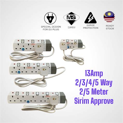 2 3 4 5 Gang Sirim 5m Heavy Light Duty Extension Trailing Socket Universal Socket Multi Plug