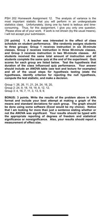 Psh 202 Homework Assignment 12 The Analysis Of