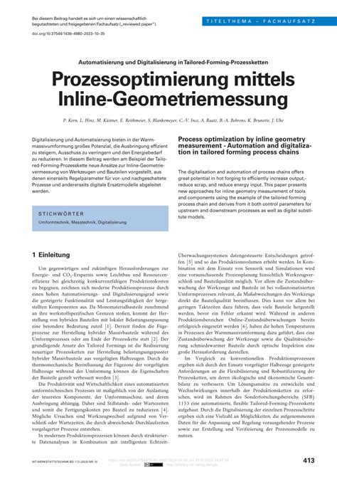 Pdf Prozessoptimierung Mittels Inline Geometriemessungprocess Optimization By Inline Geometry