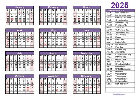 2025 Calendar With Holidays Printable Free Calendars 2025