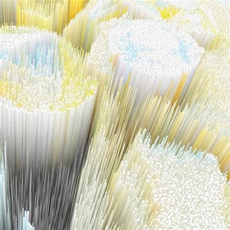 Abstract 3d Rendered Image With Extruded Shapes And Lines In White Yellow Blue And Gray Tones