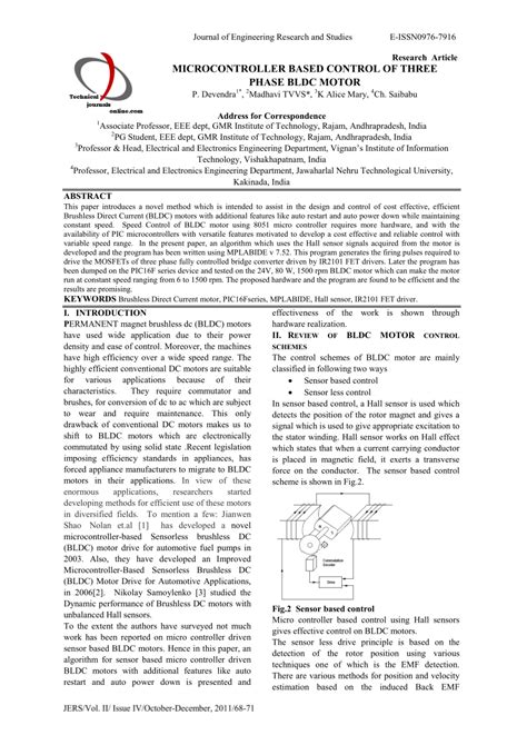 Pdf Microcontroller Based Control Of Three Phase Bldc Motor
