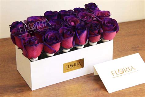 خرید و قیمت باکس گل رز رویال پلاس بنفش فلوریا خرید باکس گل ارزان از