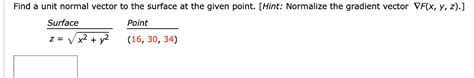 Solved Find A Unit Normal Vector To The Surface At The Given